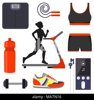 Silhouette of a girl running and Jogging attributes. Smart watch, a ...