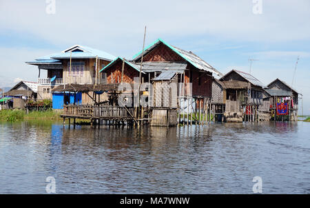 Wooden houses on piles inhabited by the Inthar minority, Inle Lake ...