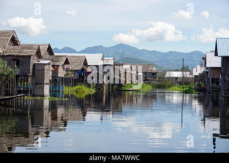 Wooden houses on piles inhabited by the Inthar minority, Inle Lake ...
