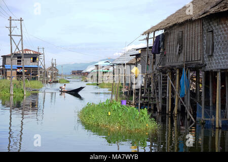 Wooden houses on piles inhabited by the Inthar minority, Inle Lake ...