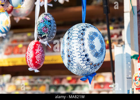Wide selection of Easter eggs, traditional souvenirs in the kiosk of ...
