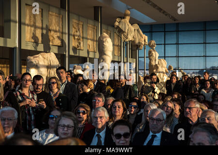 (180331) -- ATHENS, March 31, 2018 -- Visitors enjoy a performance ...