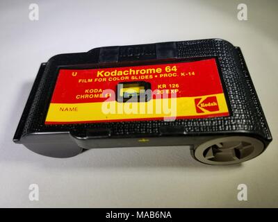 A 1970's kodak instamatic 126 film camera photographed against a white ...