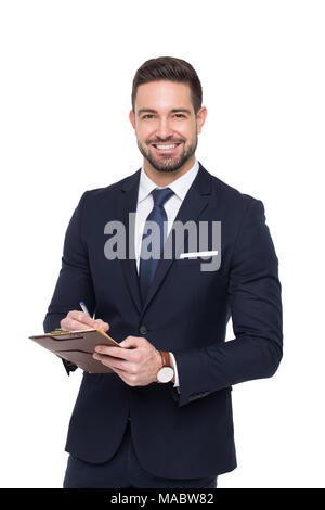 Executive business man with clipboard. isolated on a white Stock Photo ...
