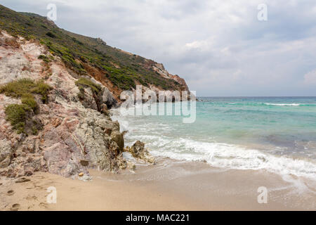 Plathiena beach with crystal blue waters on the northern side of Milos ...