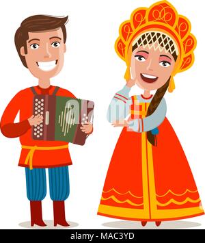 Russian girl cartoon illustration in traditional dress vector isolated ...