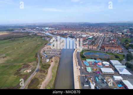 Aerial view of River Arun at Littlehampton, West Sussex, England ...
