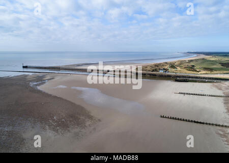 aerial view of littlehampton beach and groynes taken by drone on the ...