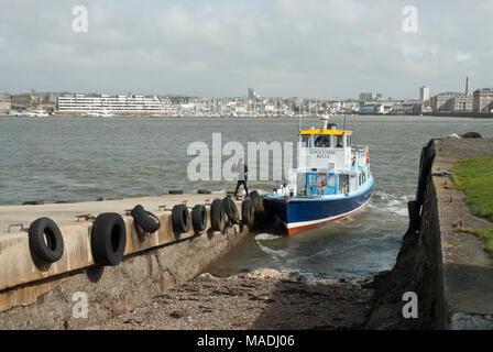 The Cremyll passenger Ferry crossing the Tamar from Plymouth in devon ...