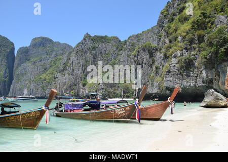 Maya Bay beach Koh Phi Phi Thailand in the morning with turqouse ...