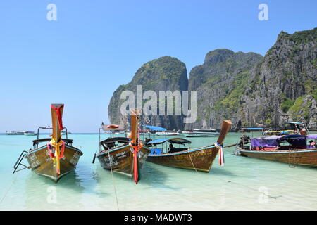 Maya Bay beach Koh Phi Phi Thailand in the morning with turqouse ...