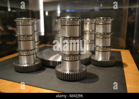 The Bombe Breakthrough exhibition at Bletchley Park. Replica bombe ...