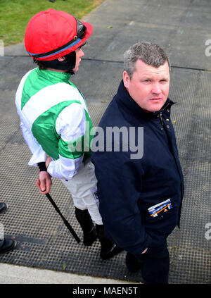 Jockey Jack Kennedy (right) and trainer Gordon Elliott after victory in ...