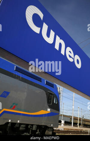 Italian railways Hitachi-built Vivalto double-decker train waiting at ...