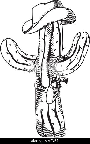 desert cactus plant with hat and gun vector illustration Stock Vector ...