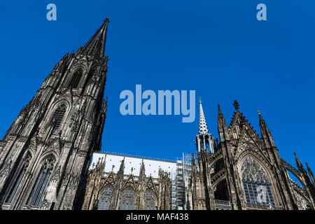 Cologne Cathedral low angle view from the side with blue sky Stock ...
