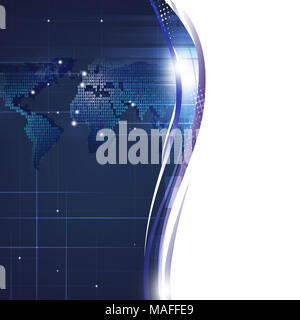 abstract binary code world map technology blue background Stock Photo ...