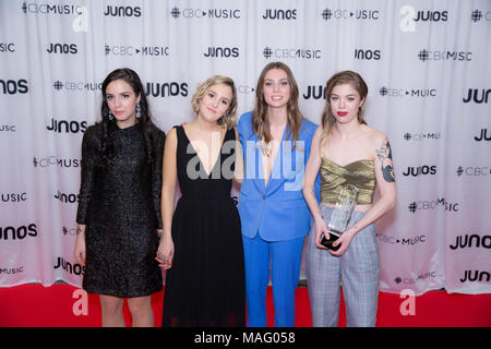 The Beaches posing with their award at the 2018 Juno Awards Gala. Bobby ...