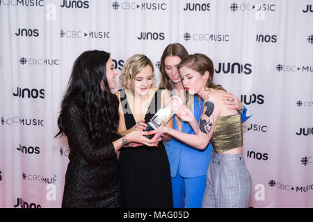 The Beaches posing with their award at the 2018 Juno Awards Gala. Bobby ...