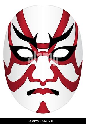 Vector Japanese drama Kabuki face seamless pattern background. Red and ...