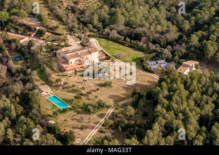 aerial view of traditional farmhouse, masia, rural house, Catalonia ...