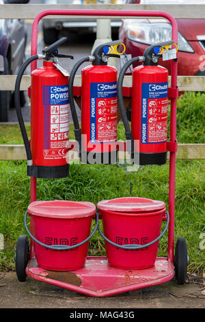 Fire extinguishers and water and sand buckets at Bewilderwood adventure ...