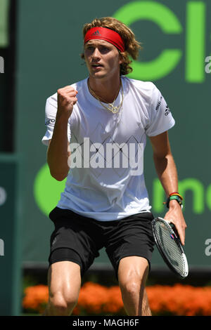 April 1 2018: John Isner (USA) defeats Alexander Zverev (GER) by 6-7 (4 ...