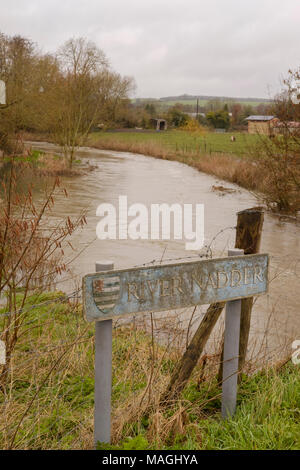 River Nadder, Wiltshire. 2nd April 2018. UK Weather: Flood Warning ...