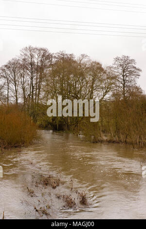 River Nadder, Wiltshire. 2nd April 2018. UK Weather: Flood Warning ...