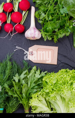 Bunch of fresh dill with label. Fresh dill with blank price tag on ...