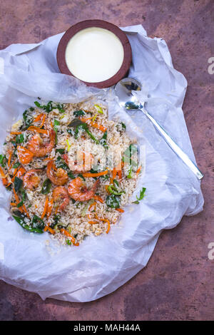 Fried rice with kari and shrimp with buffalo kurt Stock Photo - Alamy