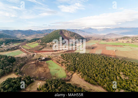aerial view of croscat open volcano, Olot, Garrotxa, Catalonia, Spain ...