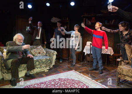 London, UK. 8 January 2015. Lisa Diveney as Sasha and Alex Large as Tom ...