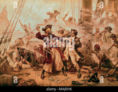 . Capture of the Pirate, Blackbeard, 1718 depicting the battle between ...