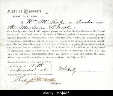 Loyalty oath of Wm. McCarty of Missouri, County of St.Louis Stock Photo ...