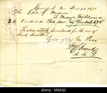 Lists supplies purchased. Title: Missouri State Guard account to Massey ...