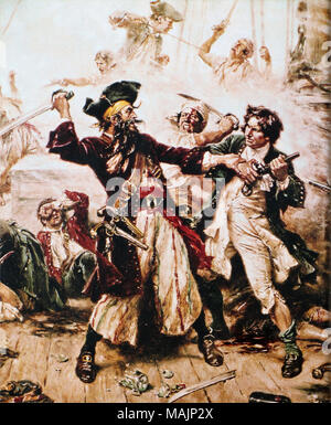 . Capture of the Pirate, Blackbeard, 1718 depicting the battle between ...