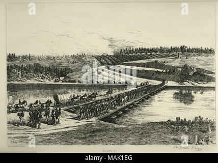 American soldiers crossing a pontoon bridge in France during World War ...
