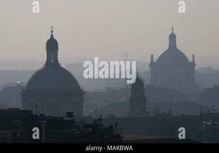 Terrible air pollution or smog from traffic fumes visible on the Milan ...