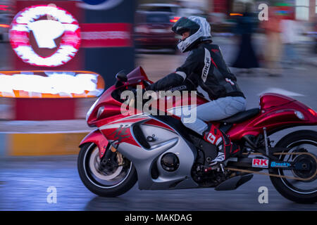 Bike rider riding Suzuki Hayabusa heavy bike, Dubai, UAE Stock Photo ...