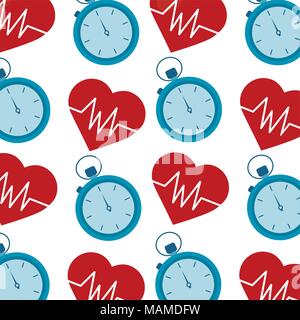 heart cardio with chronometer pattern vector illustration design Stock ...