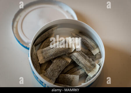 Snus - a box of Snus, a moist powder tobacco product widely consumed in ...