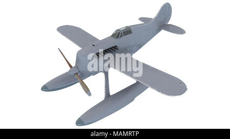 Blue seaplane isolated on white. Front side view. 3D render ...