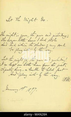 The original manuscript of the poem 'Let the Night Go' by Kate Chopin ...