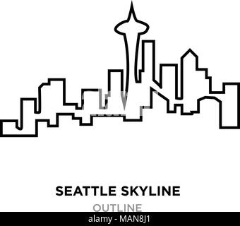 seattle skyline outline on white background, vector illustration Stock ...