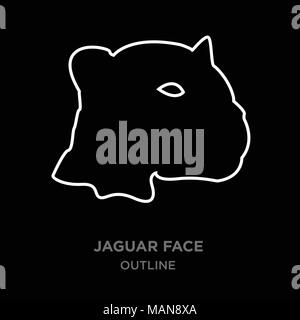 white border jaguar face outline on black background, vector ...