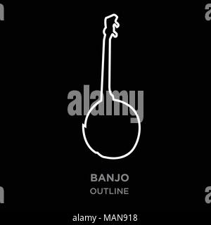 white border banjo outline on black background, vector illustration ...