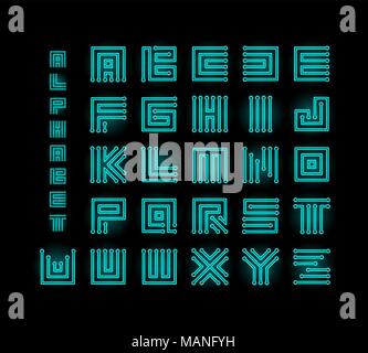 Chipset font with circuit board letters. Techno ABC with electronics ...