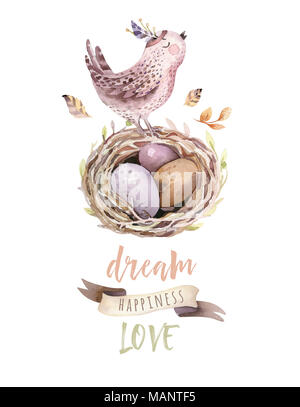 Hand drawn bird flying with flower roses tropical vintage print Stock ...