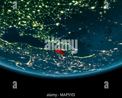 Armenia at night highlighted in red on planet Earth with clouds. 3D illustration. Elements of ...